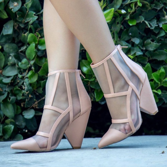 ASOS | Shoes | Mesh Sheer Blush Tapered Cone Heel Booties | Poshmark
